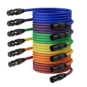 AuxLink XLR Cables 15ft 6 Pack, Microphone Cable Male to Female, XLR Speaker Cable 6 Color Gold-Plated 3-Pins for Microphone, Mixer, Recording Studio- 15 Feet, 6 Pack