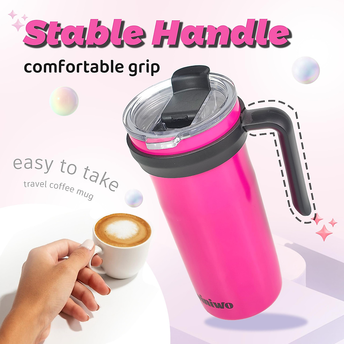 winiwo 20 oz Tumbler with Handle, Easy to Hold, Travel Coffee Mug with Screw Lid, Spill-proof, Insulated Cups, Built-in Up Down Flip, Fit Most Car Cup Holders, Commute, School, Home, Office