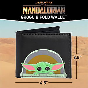 Concept One Star Wars Grogu Wallet, The Mandalorian Slim Bifold Wallet with Decorative Tin Case, Black and Green