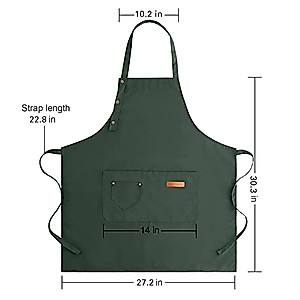 LOYGLIF Apron for Men Women with Adjustable Straps and Large Pockets, Canvas Cotton Cooking Kitchen Chef Bib Aprons Waterproof Green