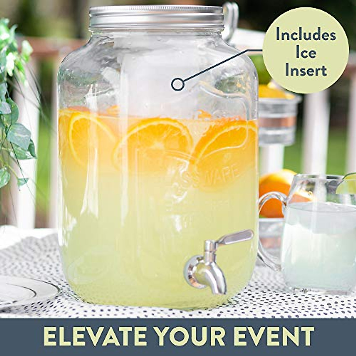 Crutello 2 Pack Glass Beverage Dispenser with Stainless Steel Spigots, 2 Gallon Drink Dispenser Metal Black Stand, Lemonade, Tea, Water, Mason Jar Style | A Family-Owned American Brand