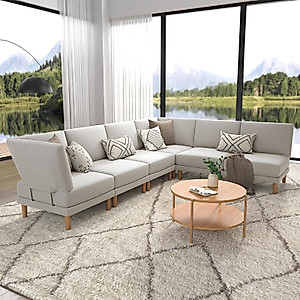COPIAE 122” Modular Sectional Sofa, 6 Seat Oversized Sectional Couch with Chaise, Modern U Shaped Couch Set with Metal Frame& Wooden Legs, Performance Fabric Sleeper Sectional Sofas for Living Room
