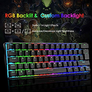 ZIYOU LANG MK21 Portable 60% Mechanical Gaming Keyboard Untra-Compact Type-c Wired with Light Up Chroma LED Backlit Non-Conflict 61 Key TKL Ergonomic for PS4 PS5 PC Mac Windows(Black/Blue Switch)