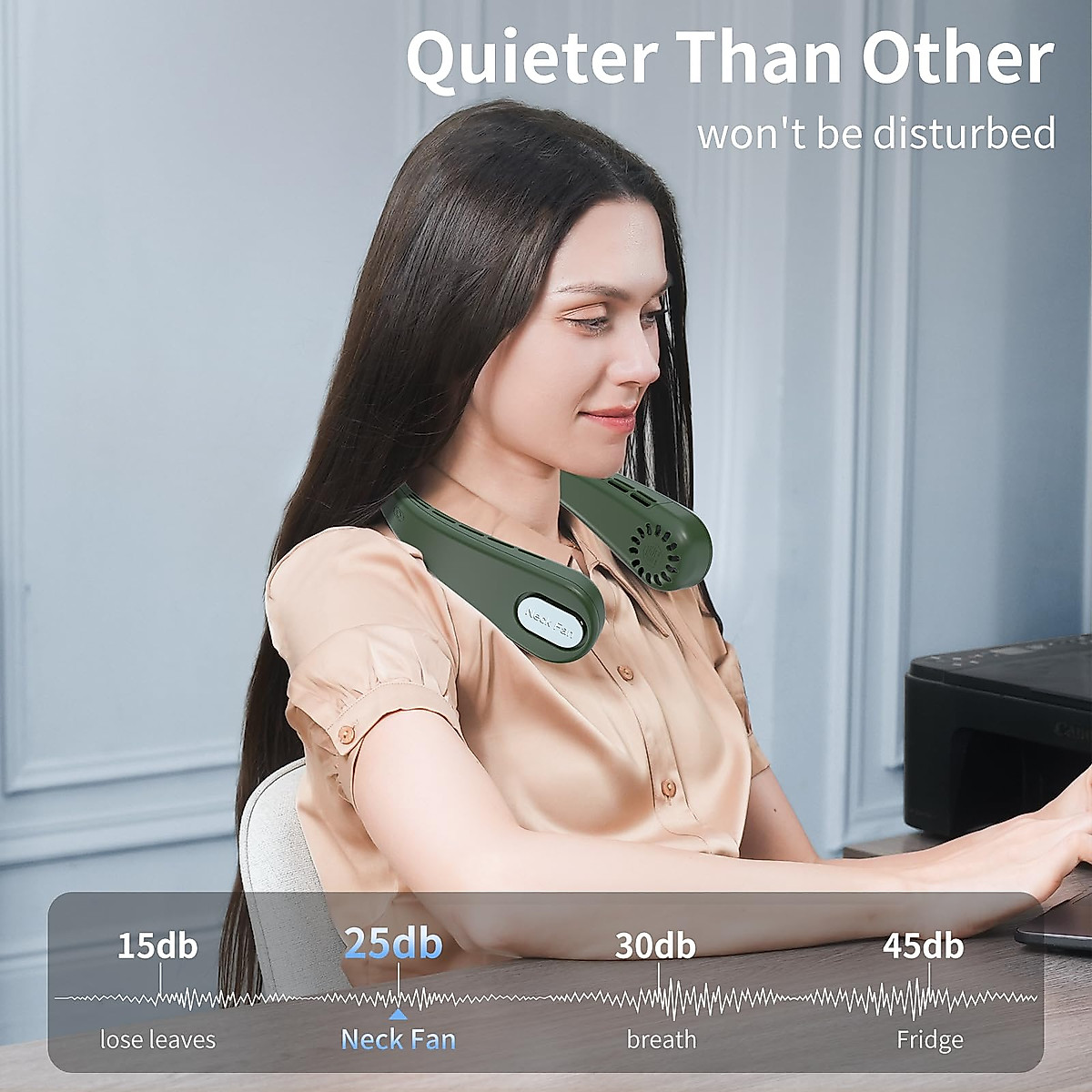 Portable Neck Fan, Hands Free Bladeless Personal Fan, 4000mAh Battery 4-16H, 360° Fast Cooling, No Hair Twisting, Ultra Quiet, Travel Essentials, Suit Home Office Sports, Gifts for Women Men-Green