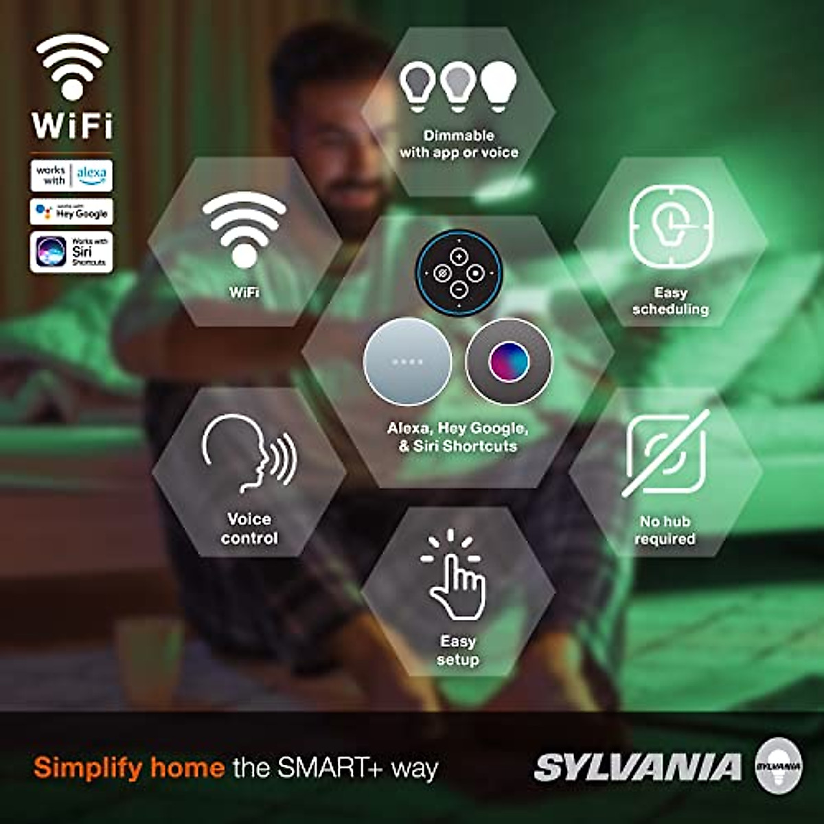 Sylvania WiFi LED Smart Light Bulb, 14.5W, Full Color and Tunable White A21, Dimmable, for Alexa, Siri Shortcuts, and Google Home Only - 1 Pack (75806)