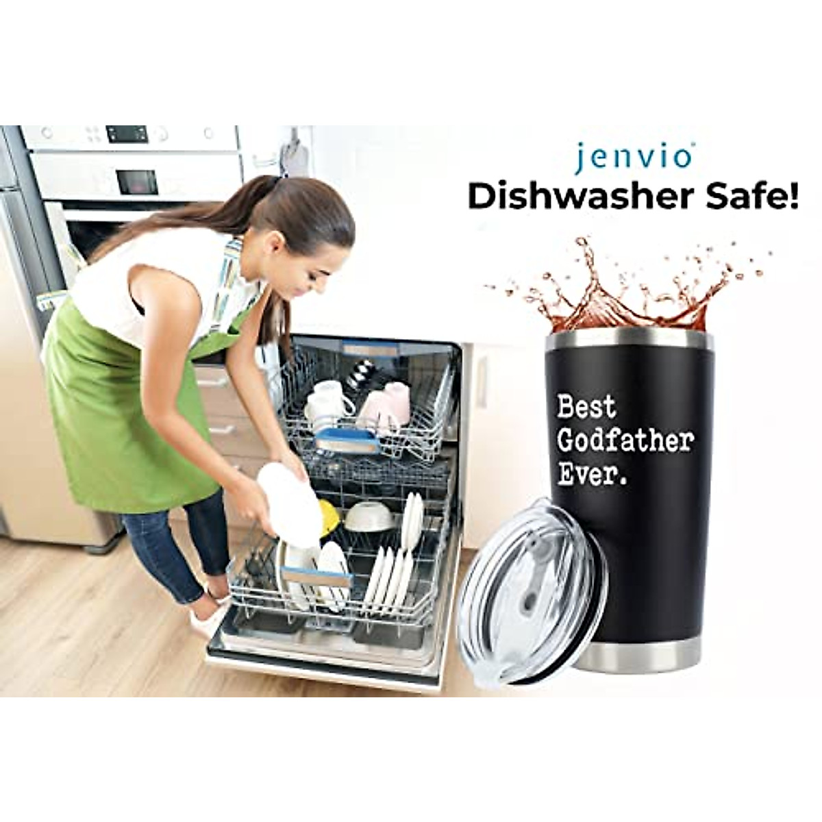 JENVIO Fathers Day Godfather Gifts | Insulated Stainless Steel Tumbler/Mug with Lid and Straws from Godchild | Coffee Cup for Godparent Christmas Gift (20 Ounce)