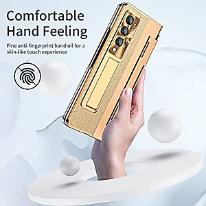 Hinge Protection Case for Samsung Galaxy Z Fold 3 5G with Pen Holder,Luxury Plating Built-in Screen Protector Dustproof Shockproof Case Cover Compatible with Samsung Galaxy Z Fold 3 5G(Gold+Gold)