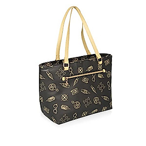 PICNIC TIME Harry Potter Hogwarts Uptown Cooler Tote Bag, Insulated Purse Lunch Bag for Her, Stylish Beach Bag Soft Cooler, (Black with Gold Accents), 14.37 x 7.28 x 10.63