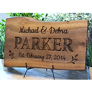 Personalized Cutting Board Wedding Gift Elegant Walnut Polished Live Edge Wood Display Custom Engraved Rustic Unique Anniversary Bride Groom Newlywed Couple Parents Housewarming (Wedding Branches)