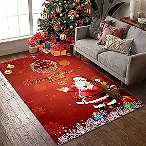 Red Christmas Santa Claus Area Rugs for Kids Living Room Bedroom Xmas Snowflake Kawaii Carpet Throw Rug 31x20 inch