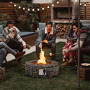 DORTALA Stone Propane Fire Pit, 28 Inch Propane Fire Pit Round w/Lava Rocks, PVC Cover, ETL Certified, Outdoor Gas Fire Pits for Outside Patio Garden Backyard, 40,000 BTU (Gray)