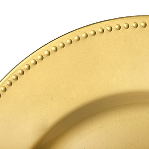 Okllen 12 Pack Plastic Gold Charger Plates, 13" Round Beaded Charger Plates Decorative Dinner Chargers, Embossed Charger Serving Plates for Wedding, Catering Event, Tabletop Decor