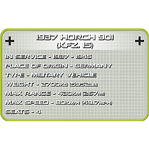 COBI Historical Collection 1937 Horch 901 (Kfz.15) German Off-Road Car, Black