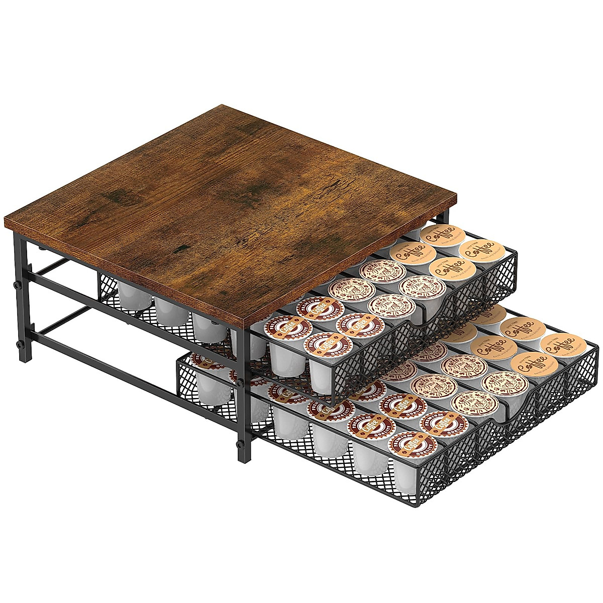 MOOACE Coffee Pod Holder for K Cup Holder Drawer Holder, Coffee Pod Drawer For Counter, 2 Tier K-Cup Storage With Sliding Baskets, 72 Capacity Pods Organizer Cups Capsule for Coffee Station, Black