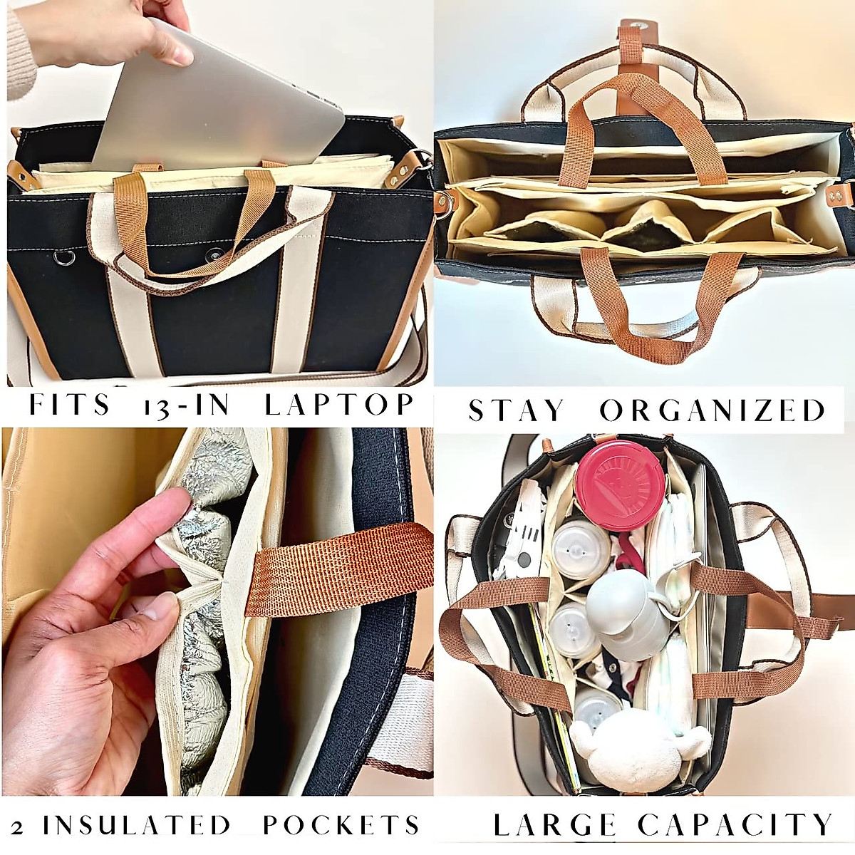 Diaper Tote Bag Messenger Style (Black)