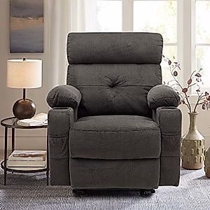 Consofa Power Recliner Chair with USB Port and Cup Holders, Faux Leather Electric Reclining Chair with Extended Footrest, Power Recliner with Soft Cushion and Back for Living Room (Grey, Recliner)