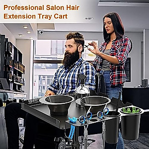 JOSTZHXIN Salon Rolling Tray with 2 Magnetic Bowls, Hair Extension Tool Cart for Hairdressers, Professional Color Tray Trolley for Home Use