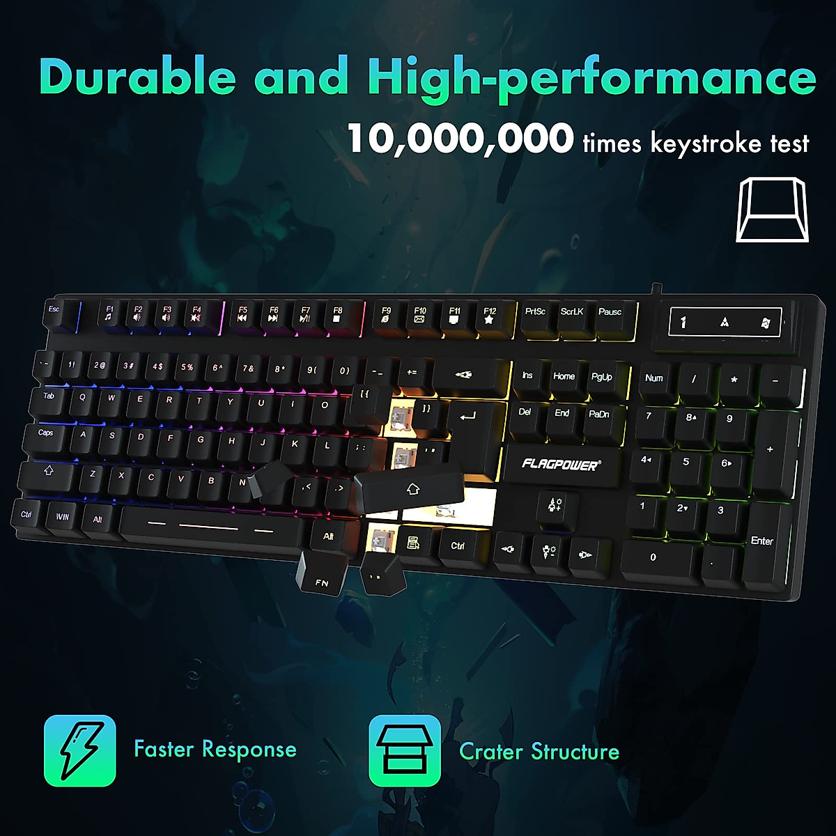 FLAGPOWER RGB Gaming Keyboard and Breathing Mouse Combo, Adjutable Breathing Backlit Mechanical Feeling Keyboard with 4 Colors 4800DPI Backlight Mouse for PC Laptop Computer Game and Work