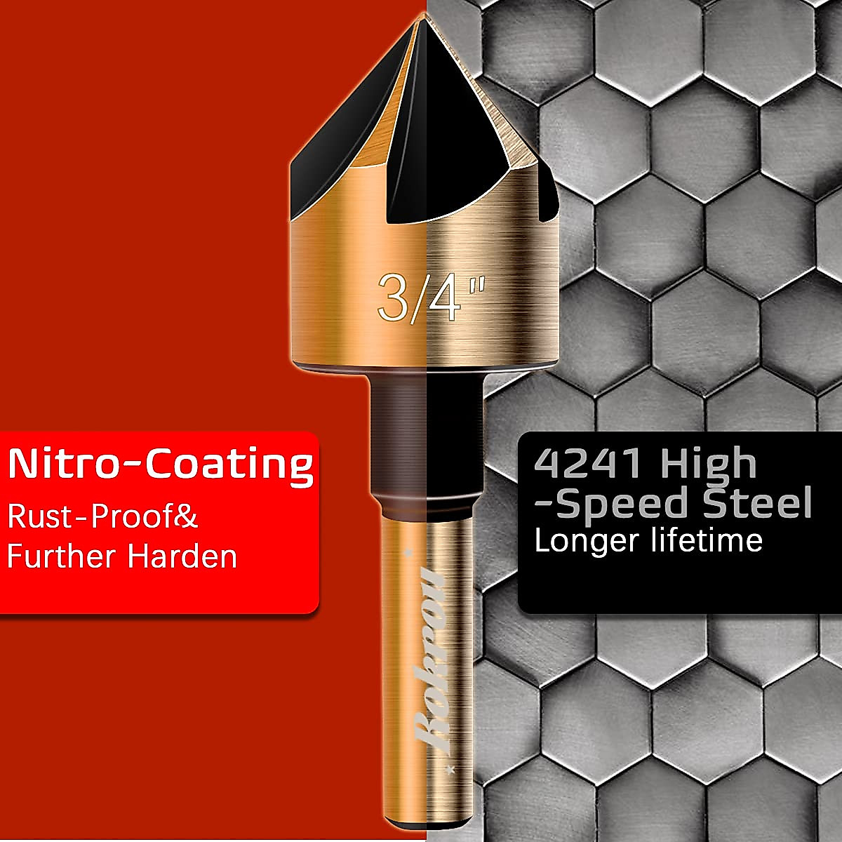 Countersink Drill Bit Set 5PCS 4241 HSS 82 Degree 5 Flute 1/4 Inch Round Shank Mill Cutter Bit Sizes 1/4 3/8 1/2 5/8 3/4 Drill Bits