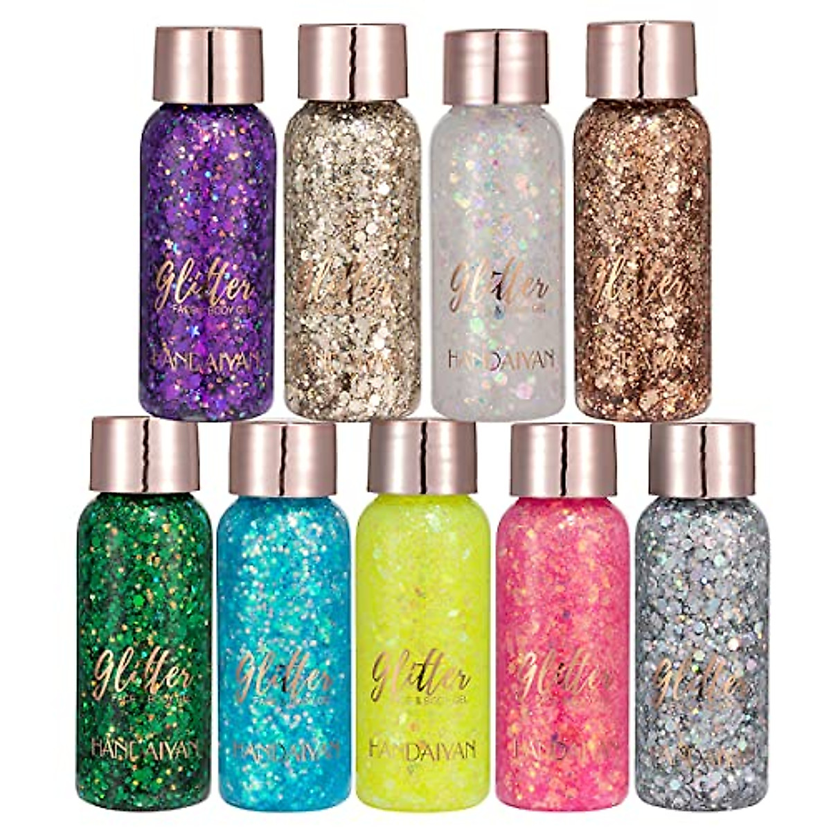 3 Color Body Glitter Gel Set, Mermaid Sequins Skin Long Lasting Sparkling Liquid Eyeshadow Lip Nail Hair Painting Glitter Laser Powder Decorate Art Festival Party Makeup 32ml*3 (Set B)