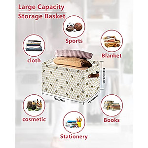 Bee Storage Baskets for Shelves Storage Bins for Organizing Waterproof Shelf Basket for Home Nursery Toys Clothes Towels Cubes Closet Organizers, Bee Pattern on Yellow Beehive Background