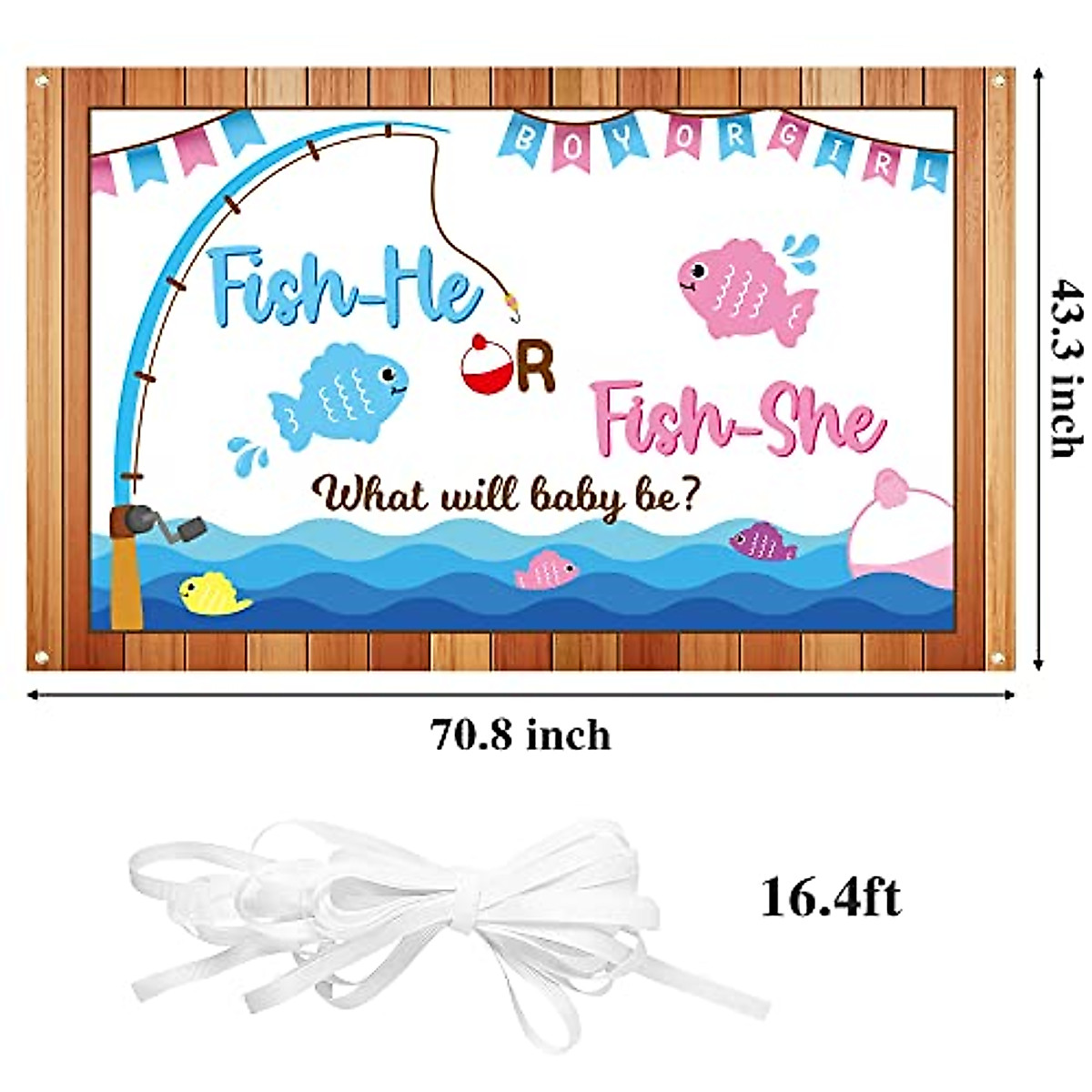 Gone Fishing Gender Reveal Poster Photo Backdrop,Fish She or Fish He Gender Reveal for Baby Boy or Girl Sign Baby Shower Decoration of Gender Reveal Backdrop
