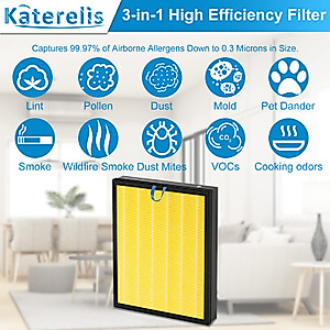 Katerelis Vital 200S Pet Allergy Air Purifier Replacement, with 1 Cleaning Brush, Compatible with LEVOIT Air Purifier Vital 200S, Vital 200S-RF-PA, 3-in-1 Filter, Part No. LRF-V201-YUS (2 PACK)