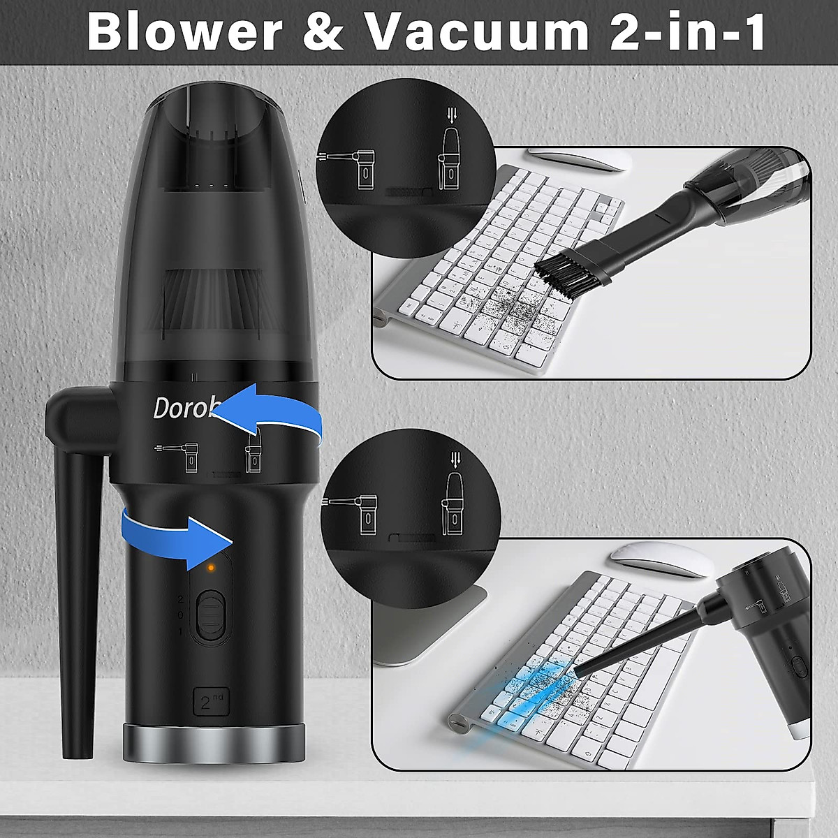 Cordless Air Duster, Blower & Vacuum 2 in 1, Compressed Air Duster, Portable Handheld Electronics Air Duster, Power 77000 RPM Motor, 10000 PA Suction, for Keyboard Car Computer Toys.…