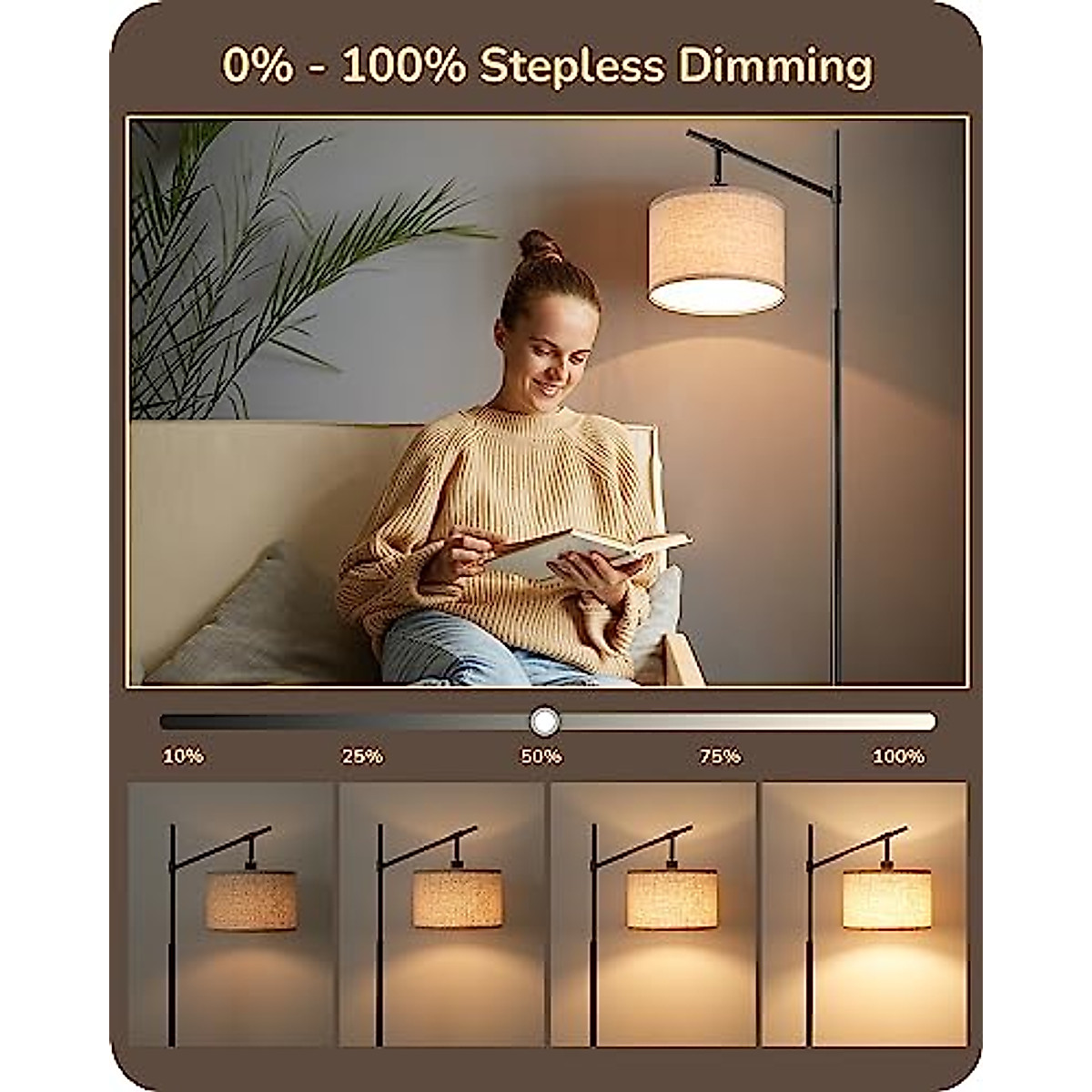 EDISHINE Modern Dimmable Floor Lamp, 63.8" Standing Lamp with Remote Control, E26 Socket, ACR Floor Lamp with Beige Shade for Bedroom, Living Room, Office, LED Bulb Included (Black)