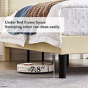 VECELO Queen Size Platform Bed Frame with Height Adjustable Upholstered Headboard, Modern Mattress Foundation,Strong Wood Slat Support, No Box Spring Needed, Easy Assembly