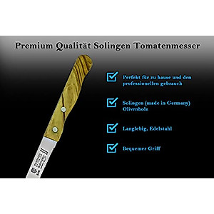 SMI - Tomato Knife Paring Knife Serrated Professional Olive Wood Handle Solingen Knife Made in Germany - Not Dishwasher Safe