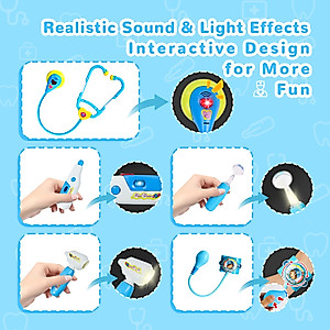 Kids Doctor Kit for Toddlers 3-5 Boys Girls,32 Pcs Toddler Dress Up Pretend Play Dentist Medical Kit Kids Doctor Playset with Stethoscope Costume Gifts Educactional Toys for 3 4 5 Year Old Boys