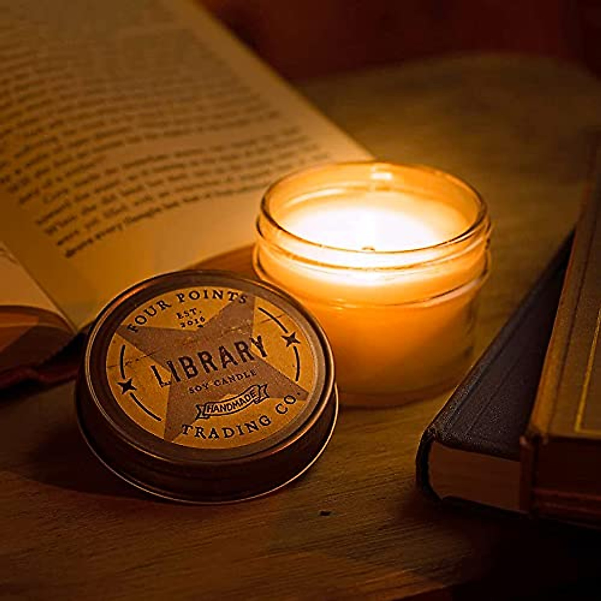 Library Scented Candle - 100% Soy Aromatherapy Candle - Perfect Book Lovers Gift Ideas for Birthday, Anniversary, Christmas, New Year, House Warming and More - Four Points Trading Co. - 4oz