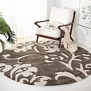 SAFAVIEH Florida Shag Collection 6'7" Round Smoke / Beige SG458 Floral Non-Shedding Living Room Bedroom Dining Room Entryway Plush 1.2-inch Thick Area Rug