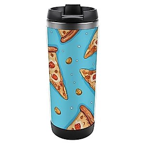 RTFGHJS 13oz Vacuum Insulated Stainless Steel Tumbler with Leakproof Lid Light Blue Pizza Slice 304 Stainless Steel Travel Mug Wide Mouth Coffee Cup for Hot & Cold Drinks (380ml)