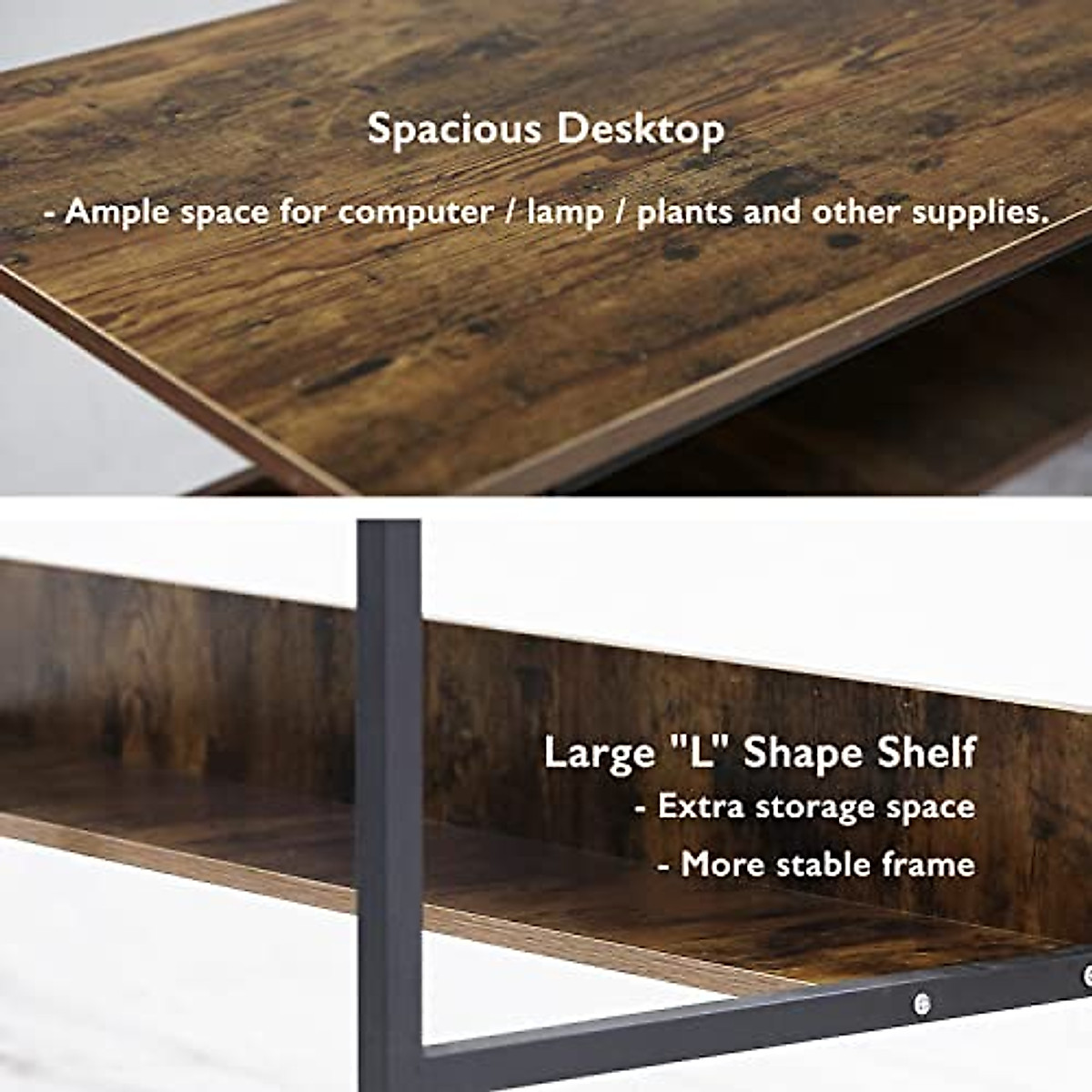 BROWN-BROWN 55 Inch Computer Desk, Home Office Desk with Extra Storage, Personal Laptop Pc Workstation, Student Study Desk, Metal Frame Wood Table for Reading Writing, Rustic Brown (55'')…