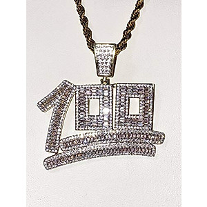 100 PERCENT EMOJI Money Custom Pendant Iced Out Diamond cz Necklace Men Women 925 Italy Gold Finish Iced Silver Charm Ice Out Pendant Stainless Steel Real 3 mm Rope Chain, Rope Necklace (20)
