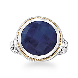 Ross-Simons 15.00 Carat Sapphire Bali-Style Ring in Sterling Silver and 18kt Yellow Gold. Size 8