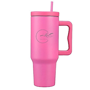 H&E Best Choice 40 oz Tumbler with handle and straw stainless steel water bottle travel water tumbler outdoor water bottle, CL10301, Pink Rose