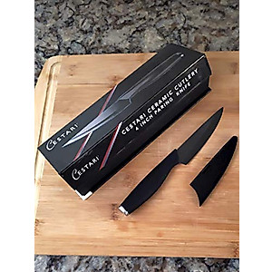 Advanced Ceramic Paring Knife - 4 Inch Blade Never Needs Sharpening - Premium Kitchen Knife with Sheath and Magnetic Gift Box - Black Mirror Finish