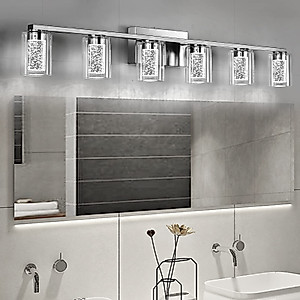 SADENICEL 6 Light Brushed Nickel Bathroom Light Fixtures, LED Vanity Lights Crystal White/Neutral/Warm Bathroom Lights Over Mirror for Bathroom, Bedroom,Living Room (6 Light)