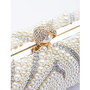 meilun Women's Pearl Clutch Purses Glliter Banquet Handbag Evening Bags (White 1)