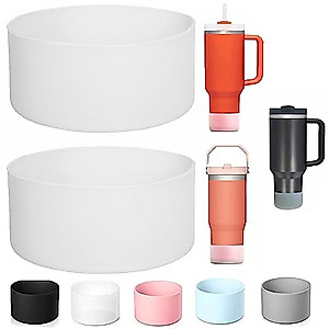 2Pcs Boot Sleeve for Stanley Cup 40 oz 30 oz Quencher Tumbler with Handle, Silicone Boots for IceFlow Flip 20oz 30oz Tumblers, Bottom Cover Bumper Protector for Stanley Cup Accessories, Clear