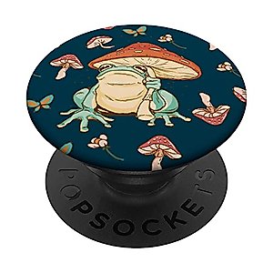 Cute Cottagecore Frog Mushroom Petrol Blue Vintage Pattern PopSockets Swappable PopGrip