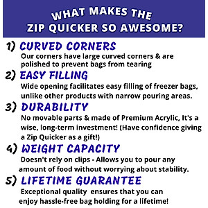 Zip Quicker Ziplock Bag Holder/Food Storage Bag Stand/Baggy Rack Holder/Hands-Free to Pour Leftovers/Filling Zip Lock Freezer Bag Stand/Bag Prep/Comes with both Gallon & Quart Sizes