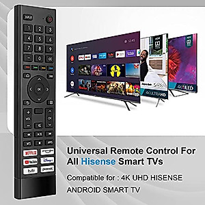 ERF3J80H Universal Replaced Remote Fit for All Hisense 4K UHD Android Smart TV A6G U6G U8G Series 75A6G 70A6G 65A6G 60A6G 55A6G 50A6G 43A6G 55U68G 50U6G 65U6G 75U6G 50U68G 75U68G NO Voice Command