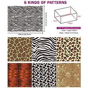 WRAPAHOLIC Wrapping Paper Sheet - Animal Prints for Birthday, Holiday, Party, Baby Shower - 1 Roll Contains 6 Sheets - 17.5 inch X 39.3 inch Per Sheet