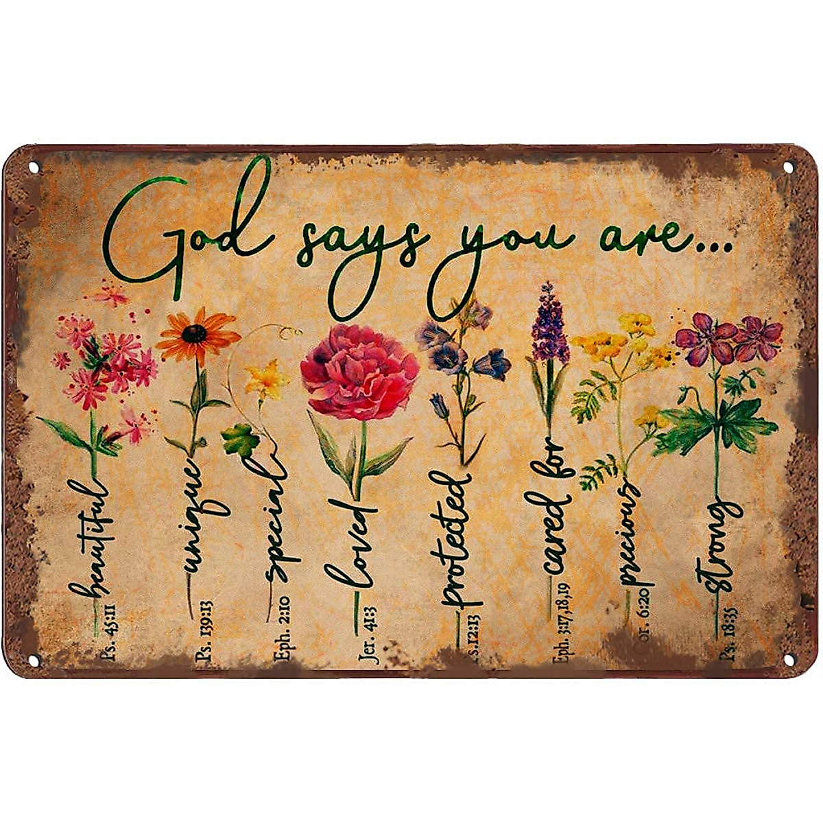 LINQWkk Creative Tin Sig God Says Flowers Funny Novelty Metal Sign Retro Wall Decor for Home Gate Garden Bars Restaurants Cafes Office Store Pubs Club Sign Gift 12 X 8 INCH Plaque Tin Sign