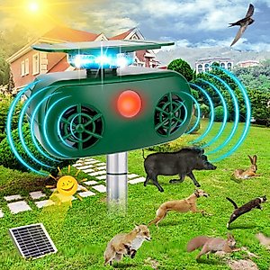 Animal Repellent Ultrasonic Outdoor, New Solar Animal Repeller, Animal Repeller Motion Activated Waterproof, Solar Ultrasonic Animal Repeller with Motion Sensor & Flash Lights for Yard Garden Farm