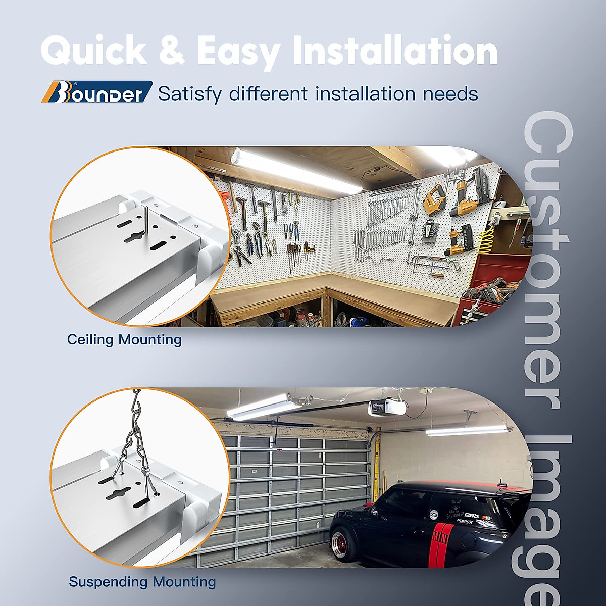 Bbounder Deformable LED Shop Light for Workshop, 6400LM 80W 4FT Utility Shop Lighting Fixture with Plug and Adjustable Panel, 5000K Daylight, Hanging or Flush Mount for Shop, Garage, Workbench, 1 Pack